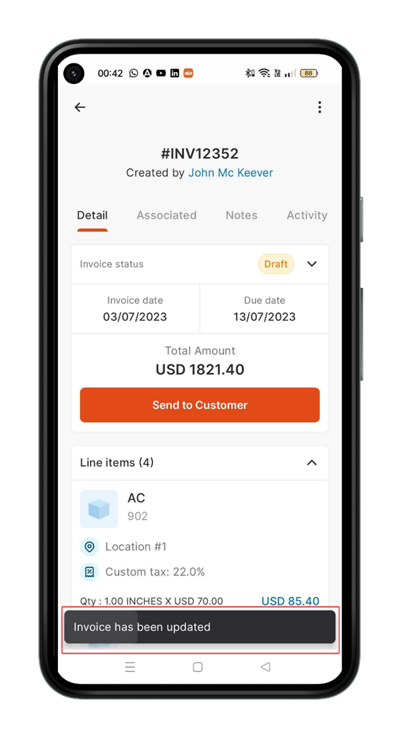 How to view invoice details & perform actions on Zuper mobile app?