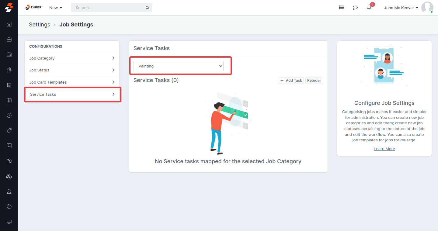How to create & manage Service Tasks?