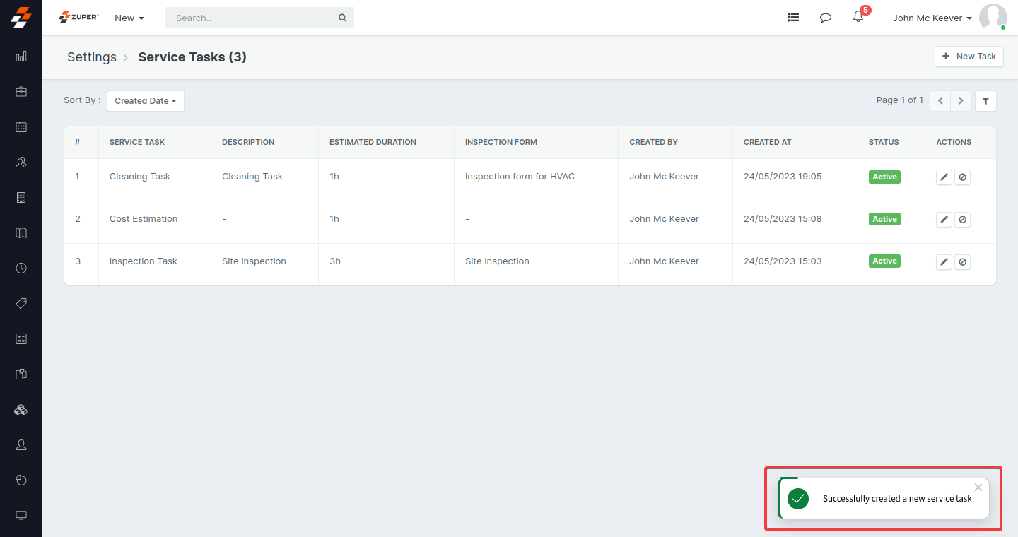 How to create & manage Service Tasks?